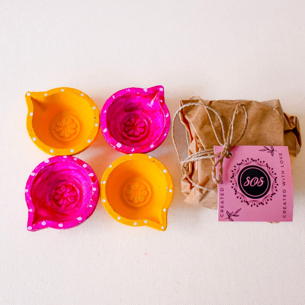 Clay Hand painted Diya - Set of 4 – Shades of Spring